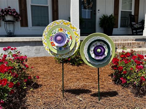 Garden Flower Lawn Art Set Of 2 Garden Art Plate Flowers Yard