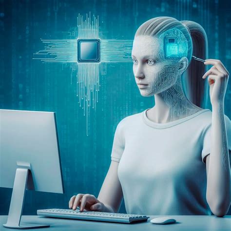Premium Photo A Woman With A Computer Monitor And A Computer Monitor
