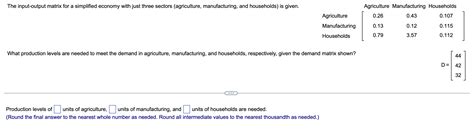 solved the input output matrix for a simplified economy with