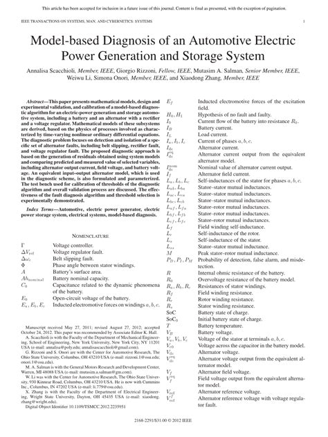 Model Based Diagnosis Of An Automotive Electric Power Generation And Storage System Annalisa