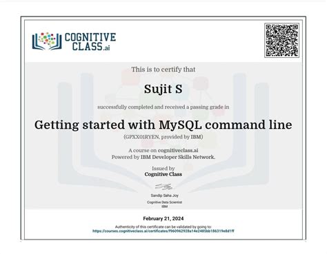 sujit s on linkedin mysql certified cognitiveclass databasemanagement