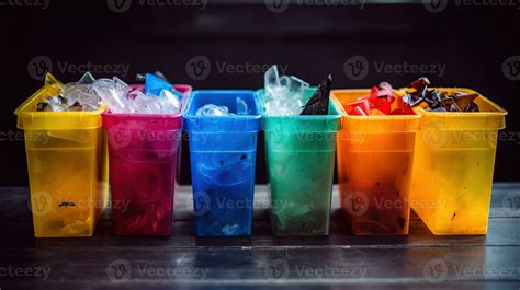 Reciclaje Compartimiento Lleno De El Plastico Desperdiciar Separar Residuos Colección Concepto