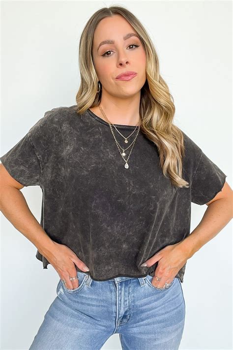 Amorettah Acid Wash Cropped Tee Back In Stock Crop Tee Women
