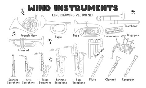 Premium Vector Musical Wind Instruments Line Drawing Vector Set