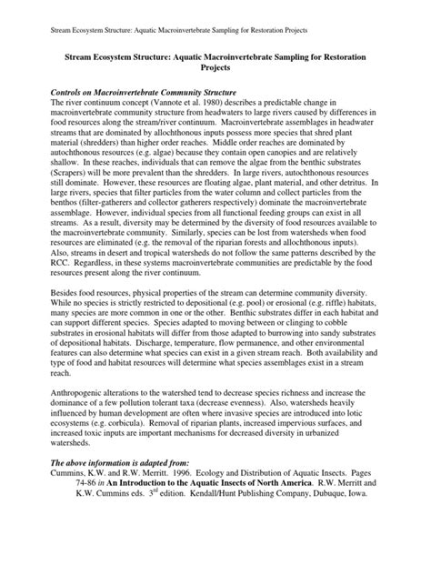 Aquatic Macroinvertebrate Sampling Pdf Benthic Zone Sampling Statistics