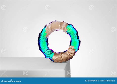 3d Render, Abstract Geometric Torus Shape, Cracked Surface with Hole ...