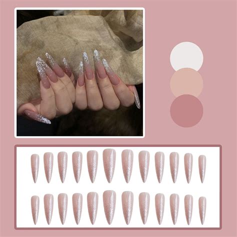 Розовые длинные накладные ногти с заостренной головкой долговечный безопасный материал