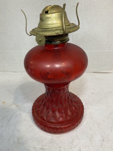Vintage Red Frosted Glass Kerosene Oil Lamp Usa 4589767975