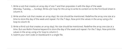 solved 1 write a sub that creates an array day of size 7