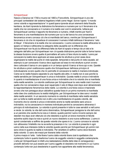 Schopenhauer Appunti Filosofia Docsity