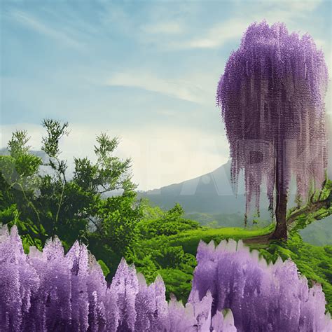 Tiny Wisteria Tree On Top Of A Distant Hill · Creative Fabrica