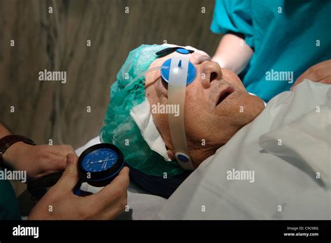 Patient Preparing For Eye Surgery Cataract Removal Operation Stock