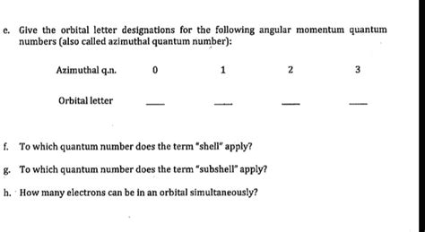 Solved Give The Orbital Letter Designations For The Following Angular