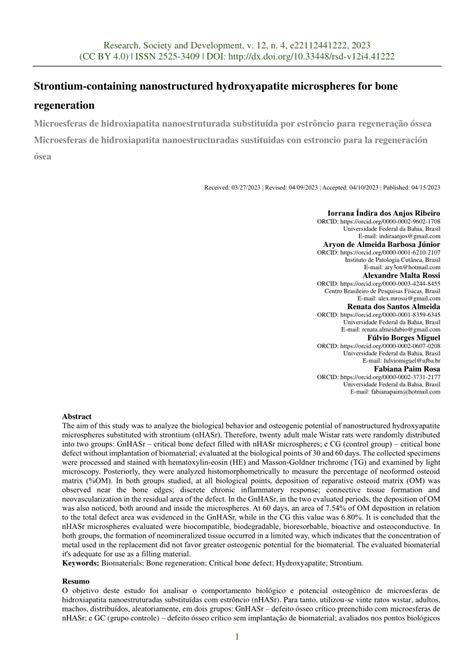 Pdf Strontium Containing Nanostructured Hydroxyapatite Microspheres For Bone Regeneration