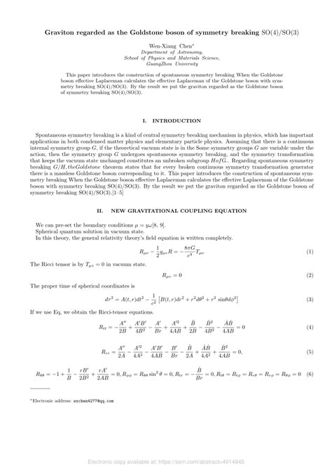 Pdf Graviton Regarded As The Goldstone Boson Of Symmetry Breaking So