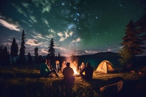 Premium Ai Image Ai Generated Evening Summer Camping Spruce Forest On