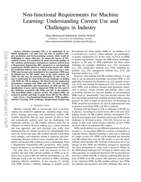 Non Functional Requirements For Machine Learning Understanding Current Use And Challenges In