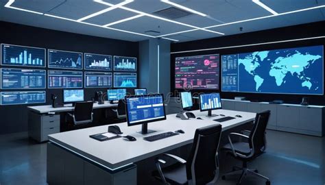 Advanced Control Room With Multiple Digital Screens And Global Data