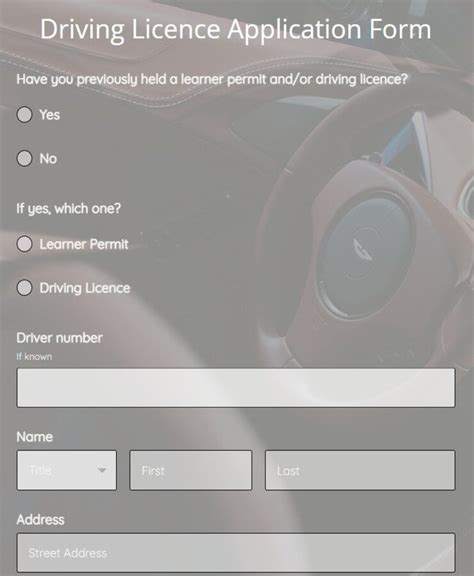Driving License Application Form Template 123formbuilder