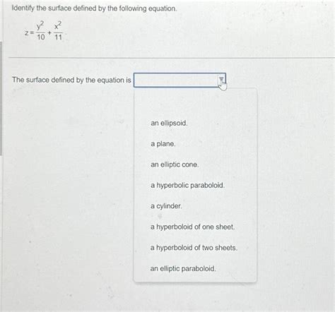 solved identify the surface defined by the following