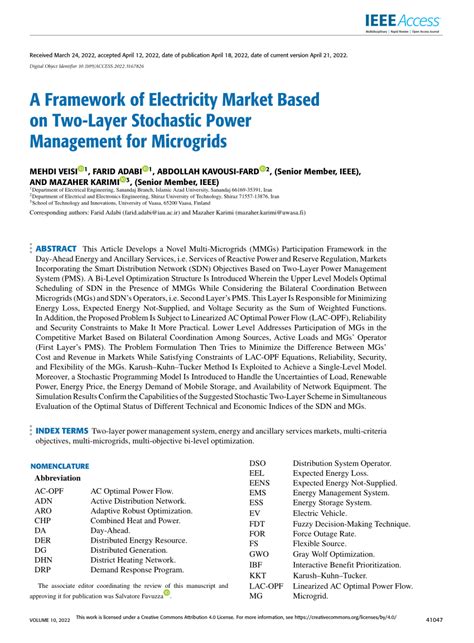 Pdf A Framework Of Electricity Market Based On Two Layer Stochastic Power Management For
