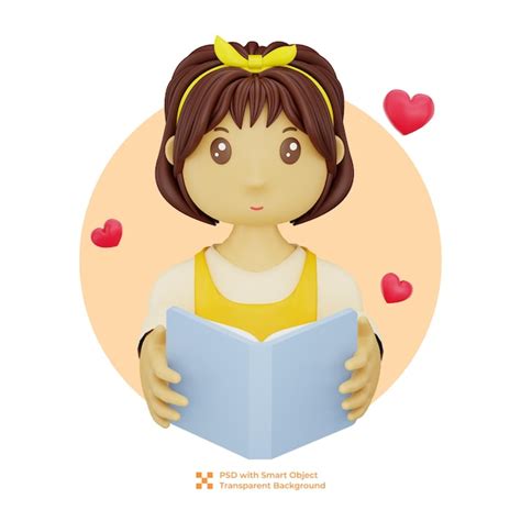 Premium Psd Cute Girl Loves Reading Book
