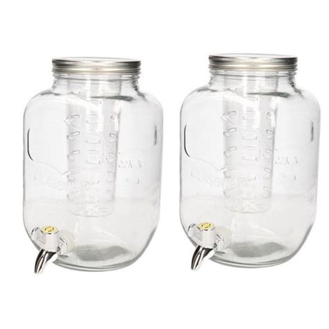 2x Glazen Drank Dispenser Limonadetap Met Kraantje 4 Liter En Fruit