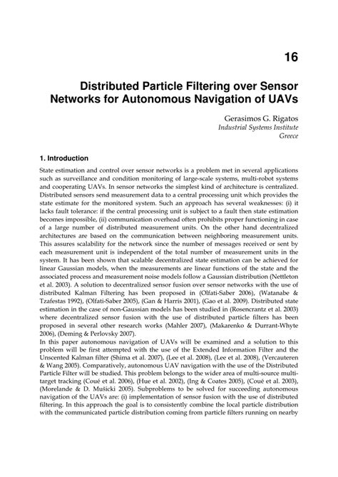 Pdf Distributed Particle Filtering Over Sensor Networks For
