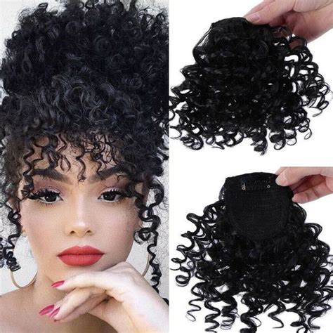 Cm Clip Auf Lockigem Haar Pony Clip In Echthaar Front Fransen Haarteile G Wish
