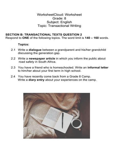 Grade English Transactional Writing Worksheet