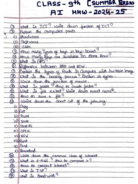 Class 9th Ai Summer Break Hhw 24 25 Pdf