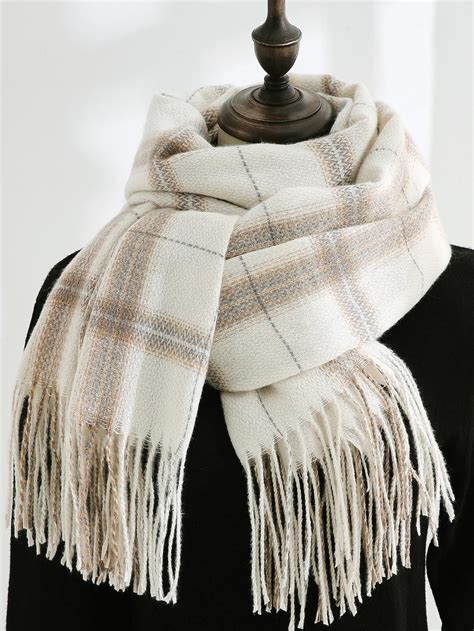 Plaid Pattern Fringe Trim Scarf Patterned Scarves Warm Scarf Shawls