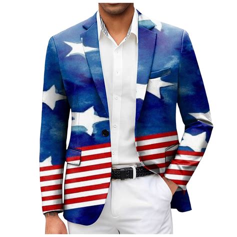 Mens Independence Day 3D Digital Printed Suit Jacket Light Business