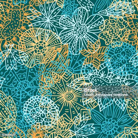 奇妙な花落書きスタイルのシームレスな花柄線画ベクトル いたずら書きのベクターアート素材や画像を多数ご用意 いたずら書き