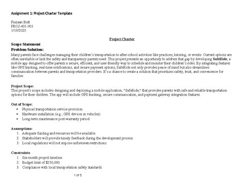 Assignment 1 Unit 1 Assigment Faizaan Butt PROJ 401 1 19 Project Charter Scope Statement