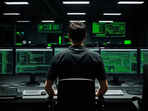 Premium AI Image Developer Working On Code Late At Night View From The Back