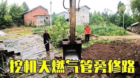 农村大叔请小伙开挖机修路，水管和天然气管太多施工难度大，老人最后很满意小伙忙碌3小时赚600块 Youtube