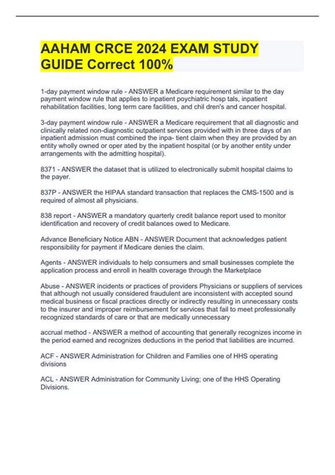 AAHAM CRCE 2024 EXAM STUDY GUIDE Correct 100 AAHAM CRCS Stuvia US