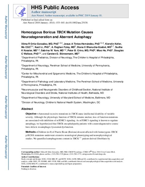Pdf Homozygous Boricua Tbck Mutation Causes Neurodegeneration And