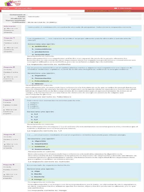 Actividad Formativa 6 Organismos Y Energía Pdf