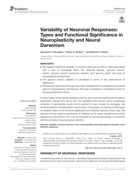 Pdf Variability Of Neuronal Responses Types And Functional