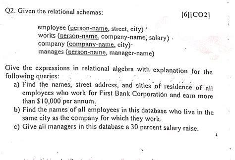 Solved Q2 ﻿given The Relational Schemasemployee