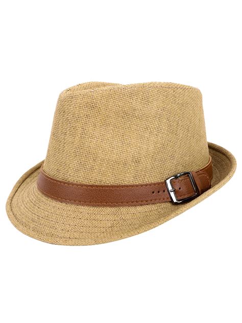 Simplicity Panama Style Fedora Straw Sun Hat With Leather Beltkhaki Lxl