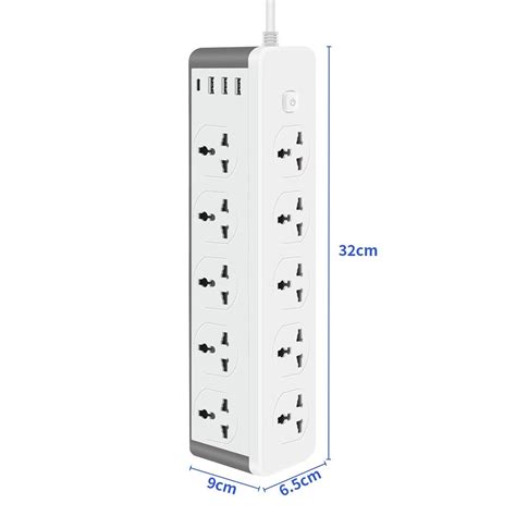 D15 2m 3000w 10 Plugs Pd 3 Usb Ports Vertical Socket With Switch Two Pin Us Plug
