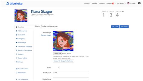 Customizing User Profile Givepulse