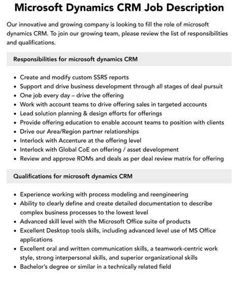 Microsoft Dynamics Crm Job Description Velvet Jobs