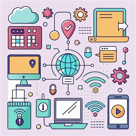 Illustration Of A Network Of Connected Devices Including Computers Laptops Smartphones And A