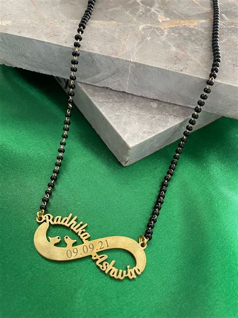 Custom Infinity Short Mangalsutra Name Necklace With Wedding Date