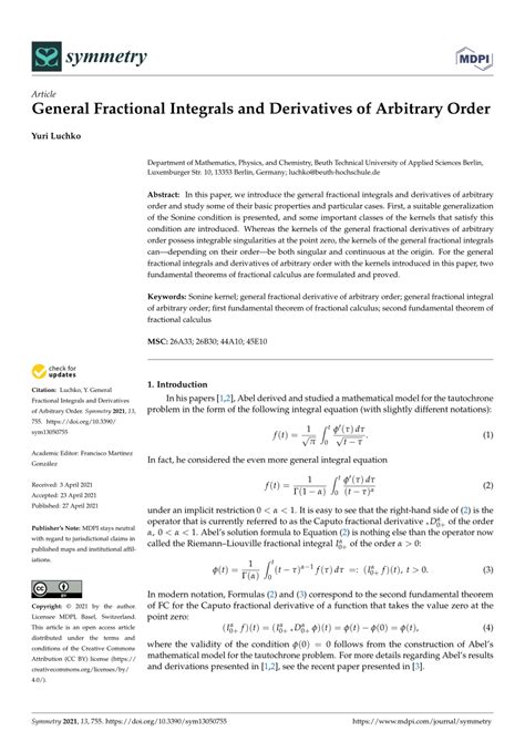Pdf General Fractional Integrals And Derivatives Of Arbitrary Order