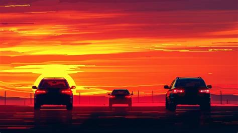 Cars Driving Into The Sunset Premium Ai Generated Image